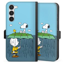 DeinDesign Galaxy S23+ Handy Klapph&uuml;lle Handyh&uuml;lle aus Kunst Leder schwarz Flip Case Peanuts Children Snoopy Sideflip mit Lasche