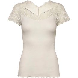 rosemunde T-Shirt elastischer Vintage-Spitzenbesatz, Kurzarm, gewellter Saum, Seidenmix weiß XL XL Spitzentop von rosemunde