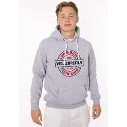 Zwillingsherz Hoodie &raquo;"Wellenreiter"&laquo;, mit Fronttaschen und Kordel hellgrau L L Herren-Kapuzensweatshirt mit gesticktem, maritimen Motiv