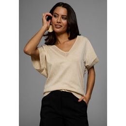 Laura Scott Kurzarmpullover mit sommerlichem Ajourmuster beige 48/50 48/50 Trendy Kurzarmpullover von Laura Scott