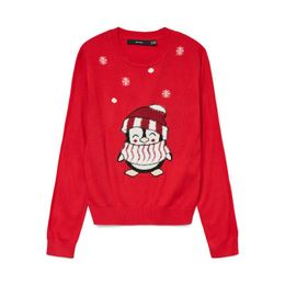 Véro Moda VERO MODA Weihnachtspullover »VMCUTE LS O-NECK PULLOVER XMAS BOX« Chinese Red Detail:W. BIRCH + BLACK (PENGUIN) L L X-Mas Pullover von Vero Moda