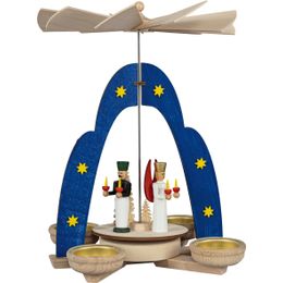 Weihnachtspyramide SAICO ORIGINAL "Tischpyramide, Engel und Bergmann", blau, B:17cm H:25cm T:17cm, Holz teilmassiv, Sperrholz, Weihnachtspyramiden, für 4 Teelichte, HxØ: 25x17 cm