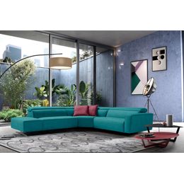 Ecksofa Egoitaliano "Stefanie-e, Designsofa der Extraklasse, bequem mit hohem Sitzkomfort", blau (teal), B:314cm H:96cm T:284cm, Sofas, Ecksofa, mit Relaxfunktion und verstellbaren Kopfteilelementen