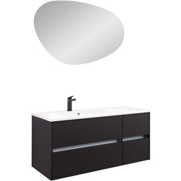 Badmöbel-Set SAPHIR "Badmöbel-Set Serie 6010 Waschtisch mit Unterschrank und Spiegel", schwarz matt, B:113cm H:200cm T:50cm, Spanplatte, Kastenmöbel-Sets, Badmöbel-Set mit Solid Surface-Waschtisch und LED-Spiegel, vormontiert