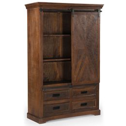 Highboard Home Affaire "Don Barn", braun, B:110cm H:160cm T:40cm, Massivholz, Sideboards, mit 1 Schiebetür, handgefertigt, Unika-Möbel, Breite 110 cm
