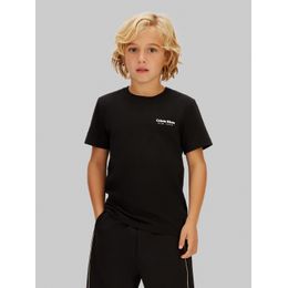 T-Shirt Calvin Klein Jeans, Mädchen, Gr. 10 (140), ck schwarz, Single Jersey, Obermaterial: 100% Baumwolle, unifarben, regular fit normal, Rundhals, eingesetzt abgesteppte Kante, Shirts, Regular fit, für Kinder bis 16 Jahre