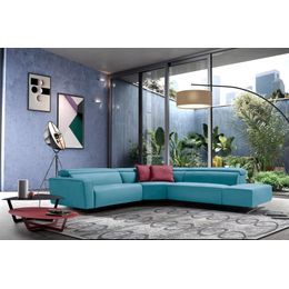 Ecksofa Egoitaliano "Stefanie-e, Designsofa der Extraklasse, bequem mit hohem Sitzkomfort", blau (t&uuml;rkis), B:314cm H:96cm T:284cm, Leder &raquo;BULL&laquo; (echtes Rindsleder). Geschliffenes, pigmentiertes und behandeltes Rindsleder mit einer Dicke von 1, 3-1, 5 mm. Dieses Leder zeigt eine ziemlich weiche Hand mit einem halb undurchsichtigen Aussehen. Es handelt sich um ein gesch&uuml;tztes Leder. Eine leichte Dec