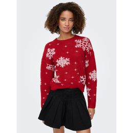 Only Weihnachtspullover »ONLXMAS ROLFA LS ONECK SNOWFLAKES KNT« Salsa Pattern:Cloud Dancer Glitter L L X-Mas Pullover von Only