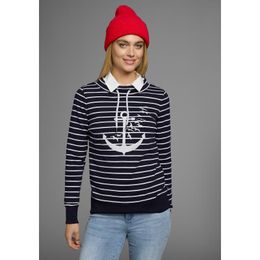 Kangaroos Damen Kangaroos Sweatshirt, Langarm mit Daumenl&ouml;chern, figurbetont, Stehkragen mit Kordelzug blau 44/46