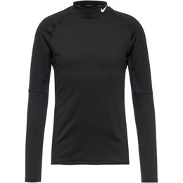 Nike M Np Top Warm Ls Mock Funktionsshirt Herren - schwarz - Gr. M - Polyester/Elastan