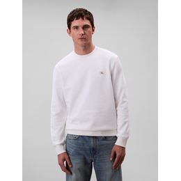 Sweatshirt Calvin Klein Jeans "400GSM TRRY BDG CRWN", Herren, Gr. L, hellweiß, Sweatware, Obermaterial: 100% Baumwolle, klassisch normal, Rundhals, Bündchen, Sweatshirts, Mit Rundhalsausschnitt