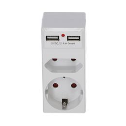 Steckdosenadapter wei&szlig; mit 2 USB-Ports 2-fach