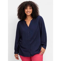 sheego Damen Longbluse mit tonigen Stickereien, tiefblau, Größe 40