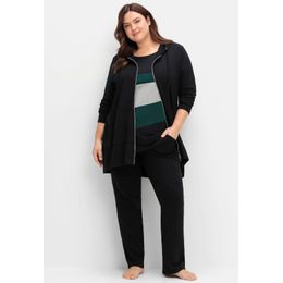 sheego Damen Shirtjacke mit 2-Wege-Reißverschluss, Longform, schwarz, Größe 52/54