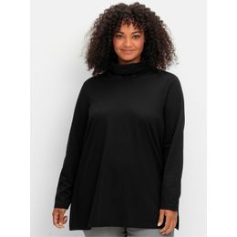 sheego Damen Rollkragenshirt in leichter A-Linie, schwarz, Gr&ouml;&szlig;e 40/42