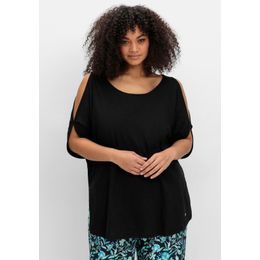 sheego Damen Fledermausshirt mit geschlitzten &Auml;rmeln, schwarz, Gr&ouml;&szlig;e 48/50