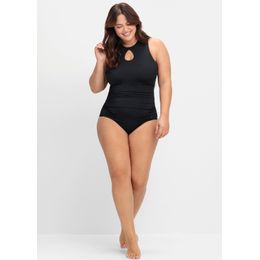 sheego Damen Badeanzug mit Cut-out, schwarz, Größe 50C