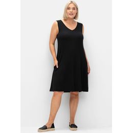 sheego Damen Jerseykleid mit V-Ausschnitt, schwarz, Größe 54