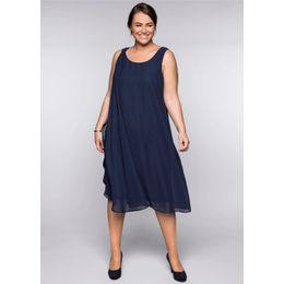 sheego Damen Chiffonkleid in A-Linie, ärmellos, marine, Größe 42