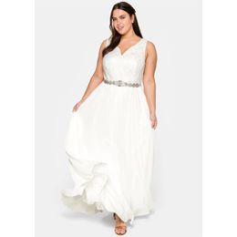 sheego Damen Hochzeitskleid mit Spitze und Pailletten, offwhite, Größe 52