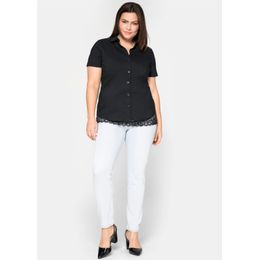 sheego Damen Stretchbluse mit kurzem Arm, leicht tailliert, schwarz, Größe 44