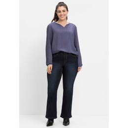 sheego Damen Bootcut-Jeans mit 3D-Catfaces, dark blue denim, Größe 29