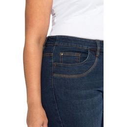 sheego Damen Bootcut-Jeans mit innen regulierbarer Bundweite, dark blue denim, Gr&ouml;&szlig;e 52