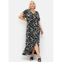 sheego Damen Maxikleid in Wickeloptik, schwarz-weiß, Größe 48