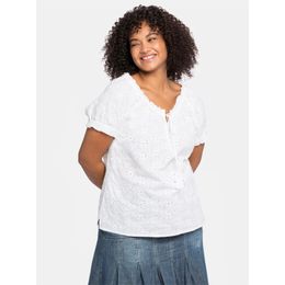 sheego by Joe Browns Damen Tunika mit Lochstickerei, weiß, Größe 52