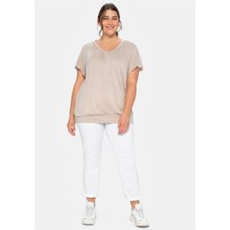 sheego Damen T-Shirt mit breitem Bund und Flügelärmeln, beige, Größe 44/46