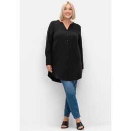 sheego Damen Longbluse mit Raffungen, schwarz, Größe 52