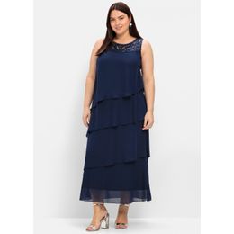 sheego Damen Abendkleid in Lagen-Optik, aus Chiffon, marine, Größe 40