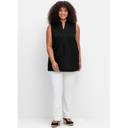 sheego by Joe Browns Damen Blusentop mit Spitzenbesatz, schwarz, Gr&ouml;&szlig;e 46