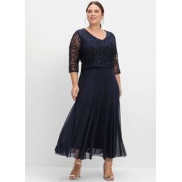 sheego Damen Abendkleid aus Mesh, mit Zierborten, tiefblau, Größe 58