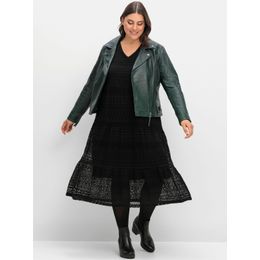 sheego Damen Spitzenkleid in Midi-Länge, schwarz, Größe 52