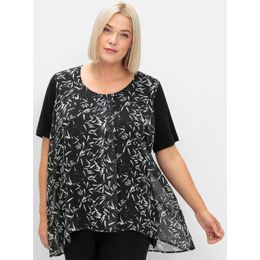 sheego Damen Blusenshirt in Lagenoptik, schwarz-weiß-gemustert, Größe 42