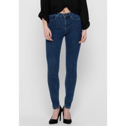 Skinny-fit-Jeans Only "ONLPOWER LIFE MID PUSH UP", Damen, Gr. XS (34), Länge 32, blau (dunkelblau denim), Denim/Jeans, Obermaterial: 92% Baumwolle, 6% Polyester, 2% Elasthan, Abriebeffekte, Jeans 5-Pocket-Jeans