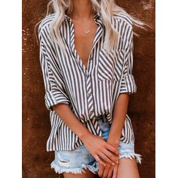 Milan Kiss Bluse in Anthrazit/ Wei&szlig; - 57% | Gr&ouml;&szlig;e M | Damen-blusen