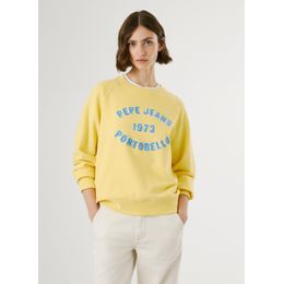 Sweatshirt Pepe Jeans "BAIA", Damen, Gr. L, lemon gelb, Sweatware, Obermaterial: 70% Baumwolle, 30% Polyester, kontrastfarbene Details, normal, Rundhals, Raglanärmel Rippbündchen, Sweatshirts, Rundhals, Baumwollmix