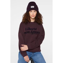 Sweater SENSES.THE LABEL, Damen, Gr. L, lila (deep plum), Material: 95% Baumwolle, 5% Elasthan, bedruckt, oversize, Rundhals, eingesetzt Rippbündchen, Sweatshirts, mit Baumwolle