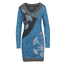 Koroshi Kleid Damen Gr&ouml;&szlig;e 38 blau / schwarz / wei&szlig; Winterkleid