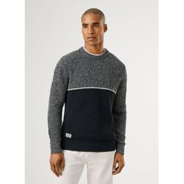 Strickpullover Pepe Jeans "PENN", Herren, Gr. L, blau (dulwich blau), Strick, Obermaterial: 100% Baumwolle, mehrfarbig, regular fit, Rundhals, Rippstrickbündchen, Pullover, mit Rundhals