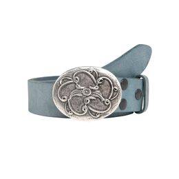 Ledergürtel RETTUNGSRING GÜRTEL, Damen, Gr. 85, blau (jeansblau), Leder, unifarben, Gürtel, mit austauschbarer Schließe »Blume Schnörkel«