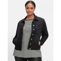 sheego Damen Jeansjacke in leicht taillierter Form, black used denim, Gr&ouml;&szlig;e 54