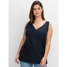 sheego Gro&szlig;e Gr&ouml;&szlig;en Tanktop mit V-Ausschnitt und Zierknopfleiste, tiefblau, Gr&ouml;&szlig;e 58 - Damen