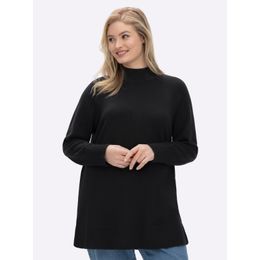 sheego Damen Longpullover mit Stehkragen und Rippabschl&uuml;ssen, schwarz, Gr&ouml;&szlig;e 52/54
