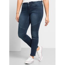 sheego Große Größen Skinny Jeans im Biker-Look, dark blue denim, Größe 112 - Damen