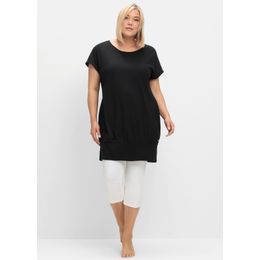 sheego Damen Oversize-Shirt mit breitem Saumbündchen, schwarz, Größe 52/54