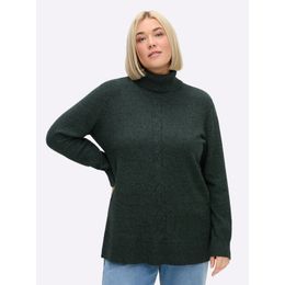 sheego Gro&szlig;e Gr&ouml;&szlig;en Rollkragenpullover mit Zopfmuster vorn, moos-meliert, Gr&ouml;&szlig;e 52/54 - Damen