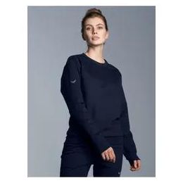 Sweatshirt TRIGEMA "TRIGEMA Sweatshirt aus Biobaumwolle", Damen, Gr. L, blau (navy), Single Jersey, 75% Baumwolle (Biobaumwolle kbA), 25% Baumwolle (recycelt), Basic, lang, Rundhals, Sweatshirts Sweatshirt